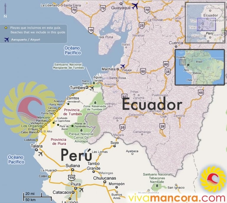 Mapas y Distancias - Máncora Perú - Casas de playa, hoteles y surf en ...